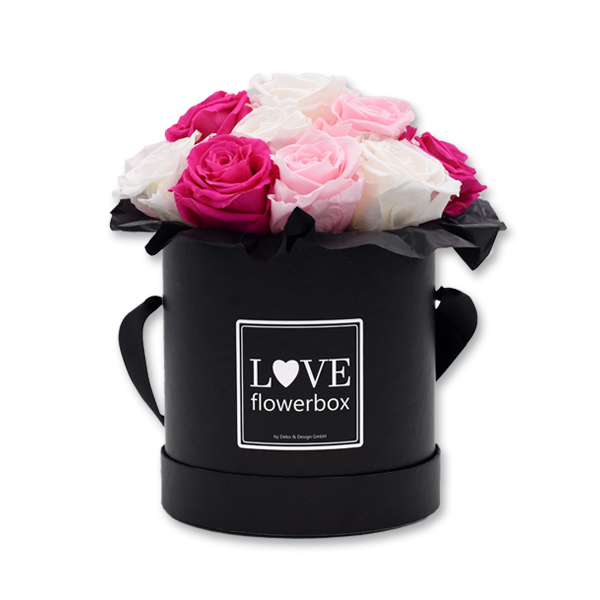 Rosenbox Infinity Rosen weiss-rosa-pink | Flowerbox | Blumenbox | M Bouquet black